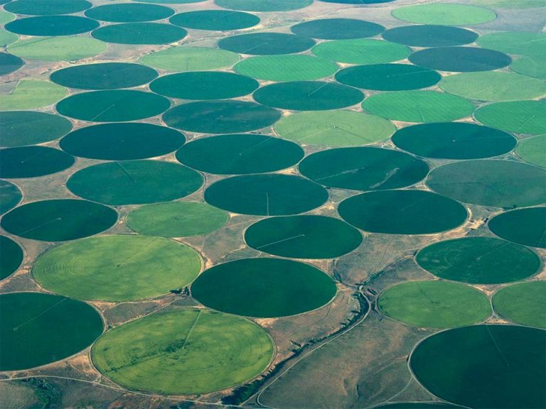 Huertos circulares y riego por aspersión giratorio - Vida en la tierra